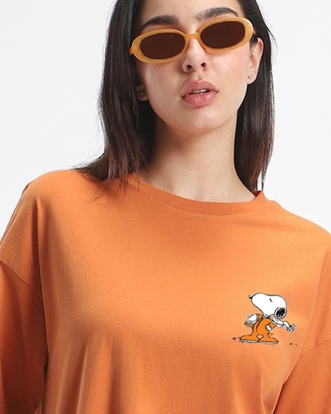 Buy Women's Orange Need Space Snoopy Graphic Printed Oversized T-shirt ...