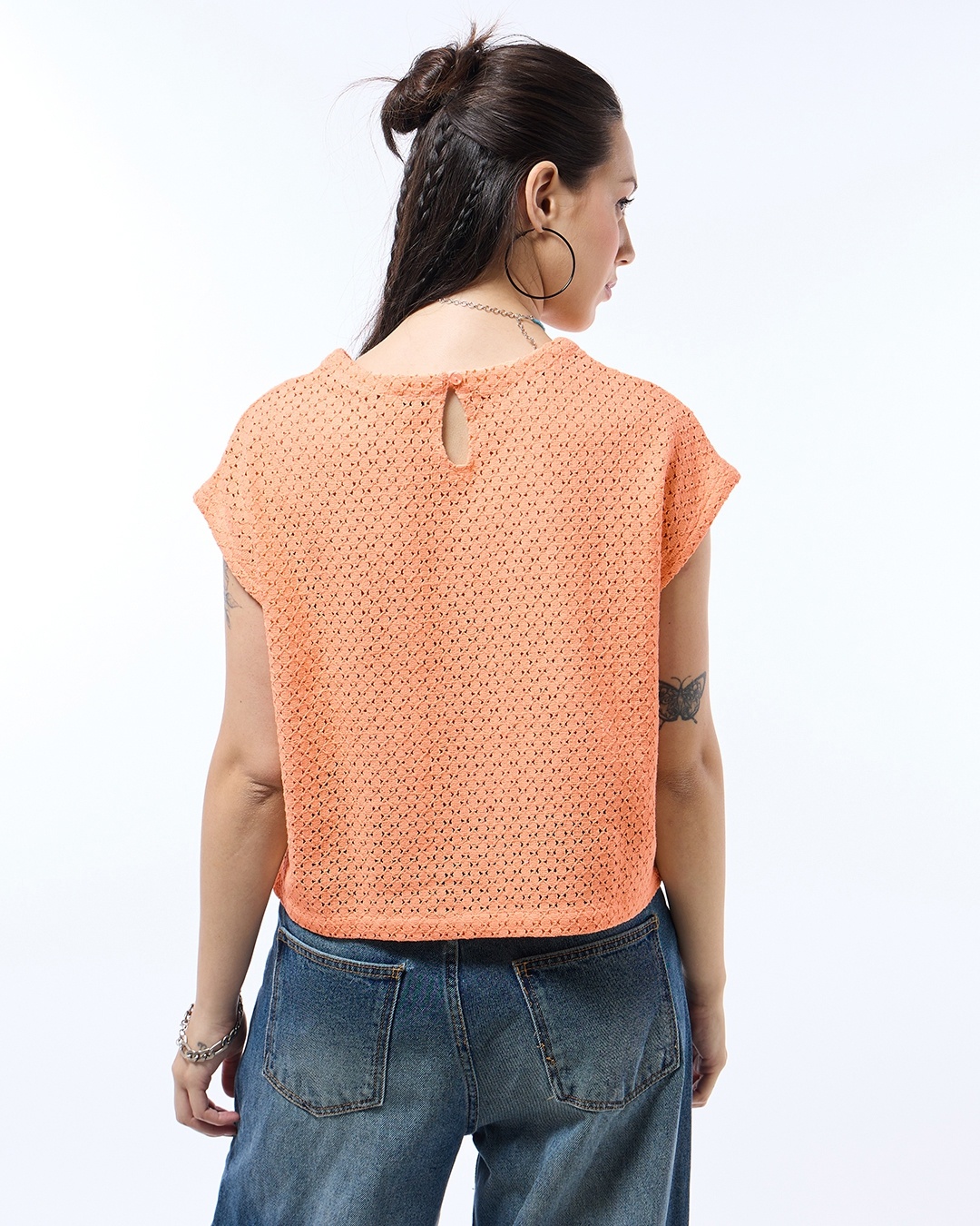 Buy Women's Peach Textured Oversized Crochet Short Top Online at Bewakoof