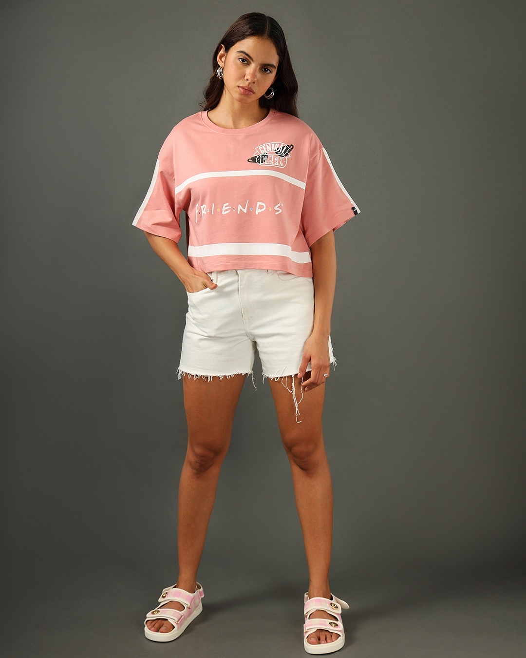 Buy Women's Pink Friends Gang Logo Graphic Printed Oversized Short Top ...