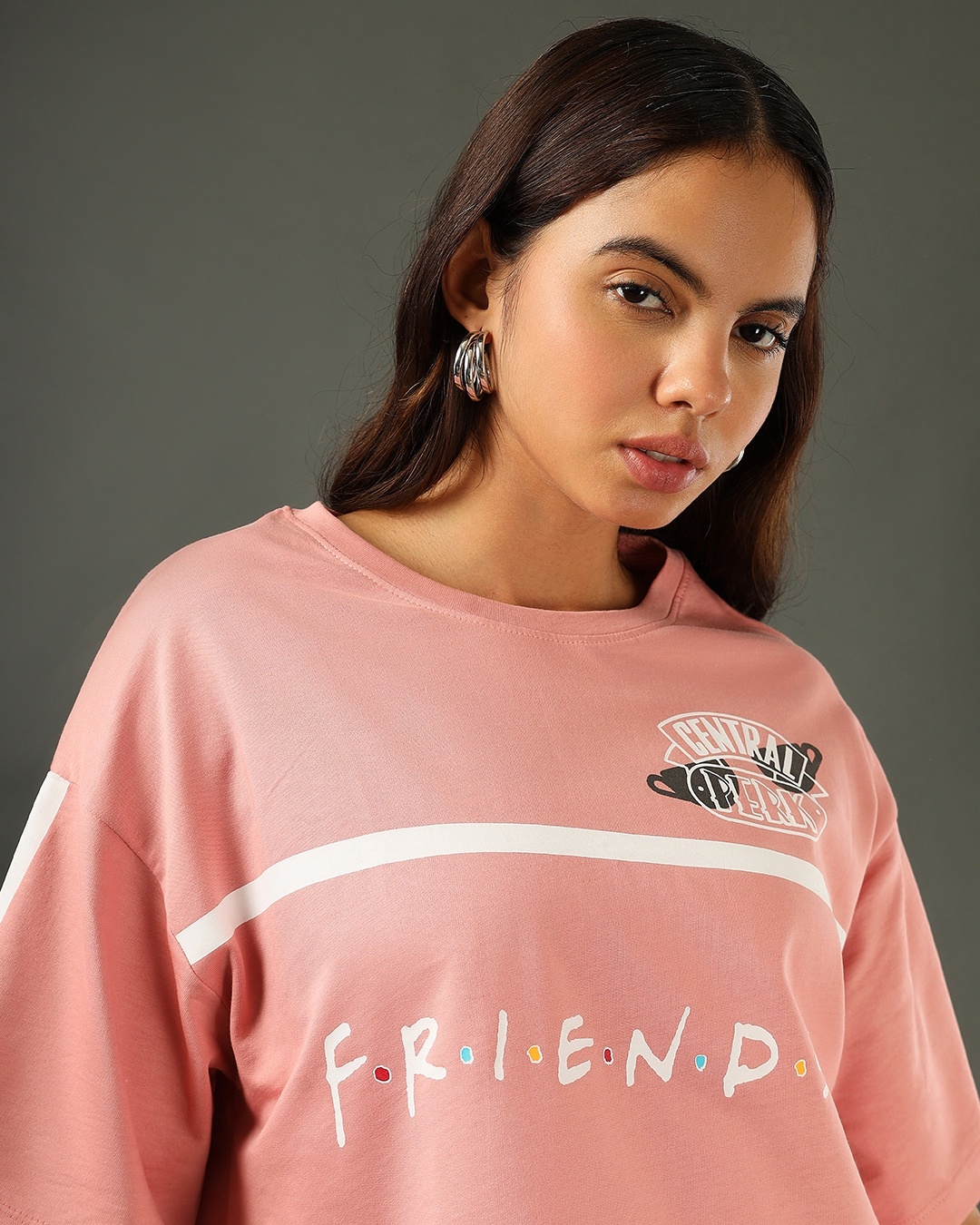 Buy Women's Pink Friends Gang Logo Graphic Printed Oversized Short Top ...