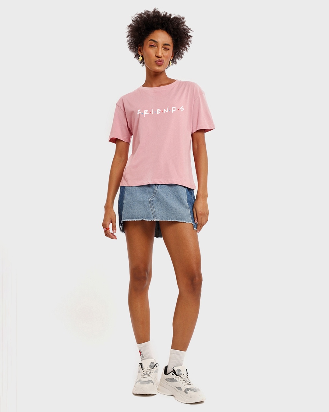 Buy Women's Pink Friends logo Graphic Printed Short Top Online at Bewakoof