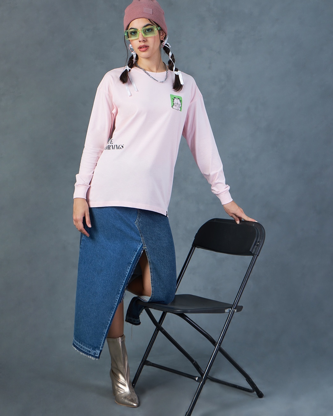 Buy Women's Pink Garfield Hates Mornings Graphic Printed Oversized T ...