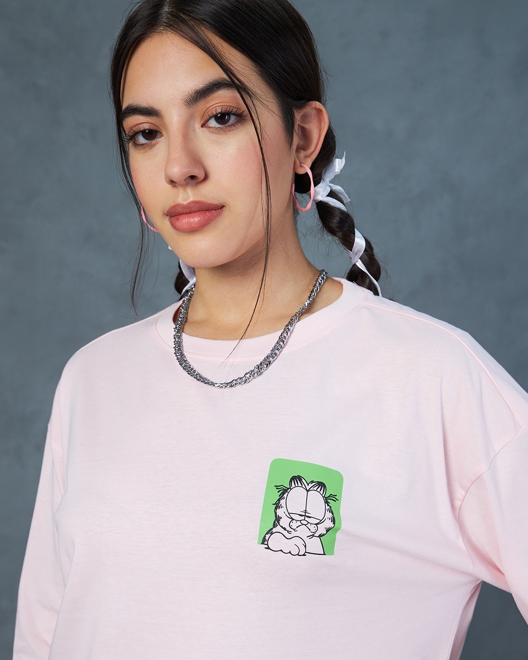 Buy Women's Pink Garfield Hates Mornings Graphic Printed Oversized T ...