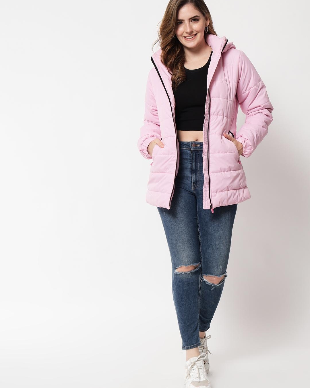Buy Women's Pink Hooded Puffer Jacket Online at Bewakoof