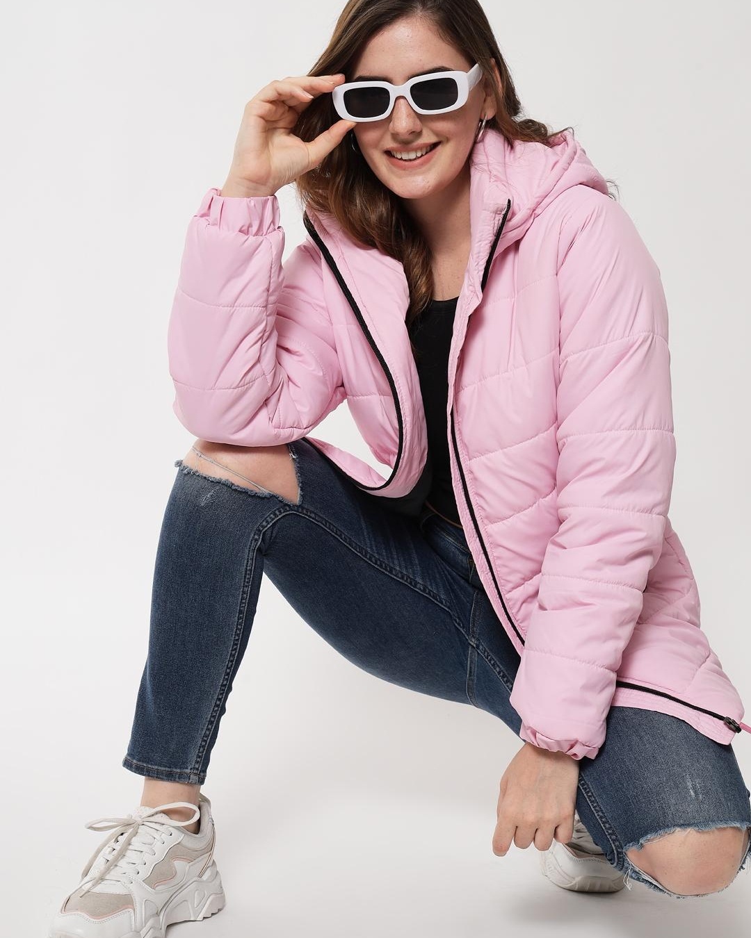 Buy Women's Pink Hooded Puffer Jacket Online at Bewakoof