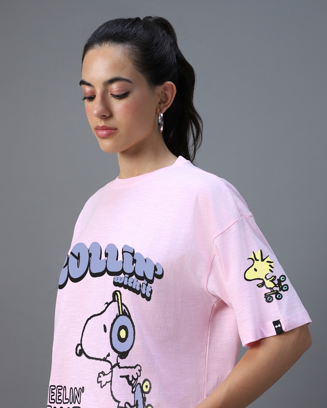Buy Women's Pink Rollin Withit Graphic Printed Oversized T-shirt Online ...
