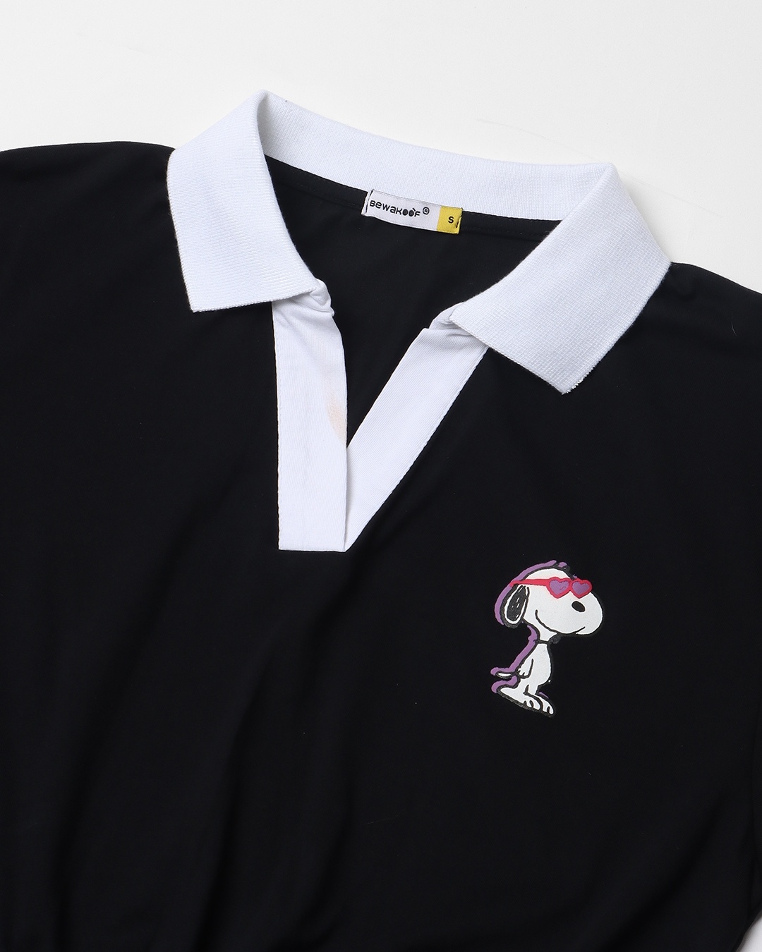 Buy Women's Black Snoopy Logo Printed Oversized Polo Short Top Online ...
