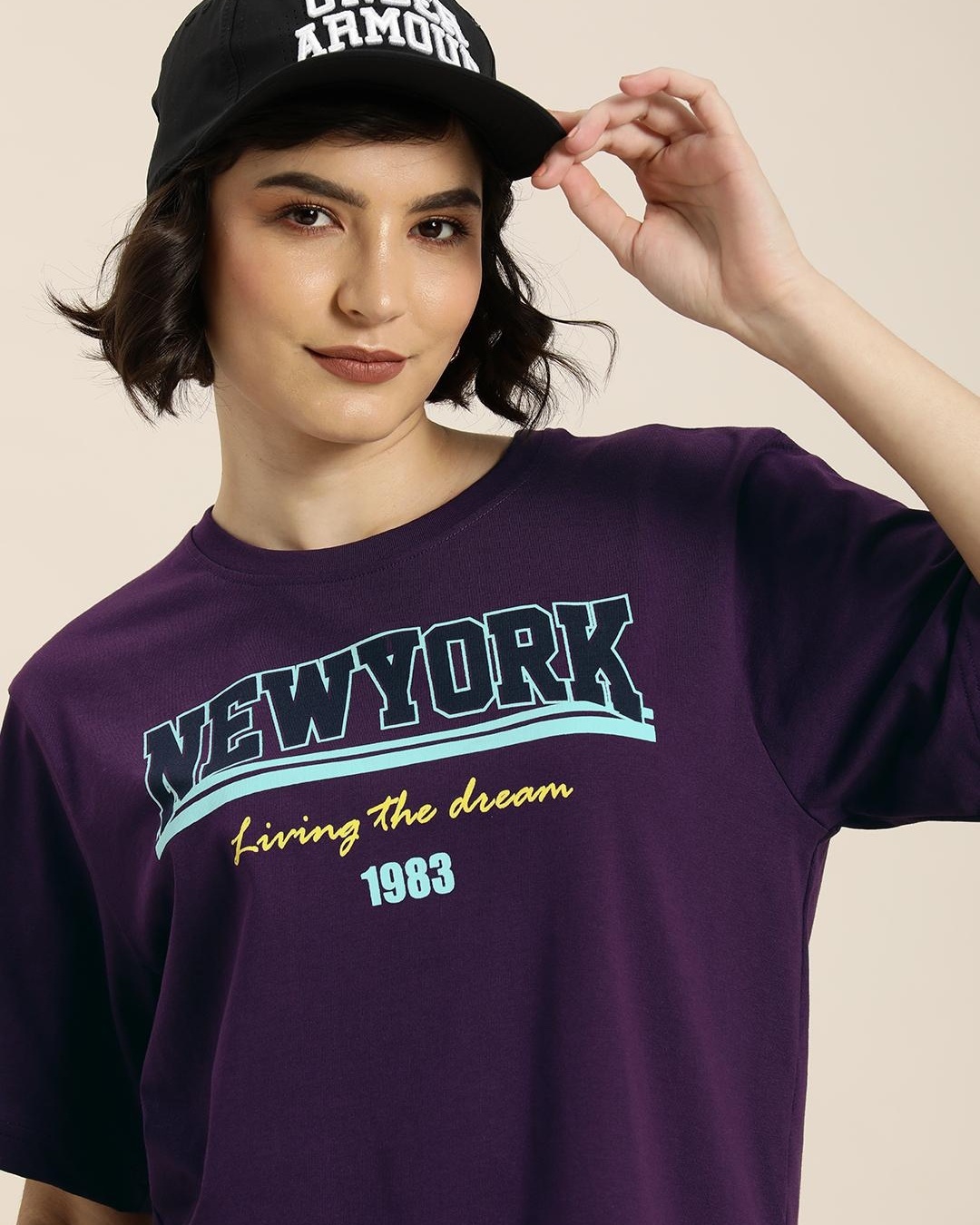 Buy Women's Purple Newyork Typography Oversized T-shirt for Women ...