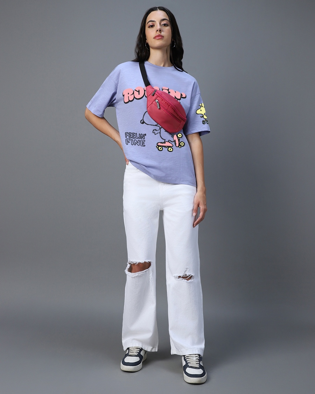 Buy Women's Baby Lavender Rollin Withit Graphic Printed Oversized T ...