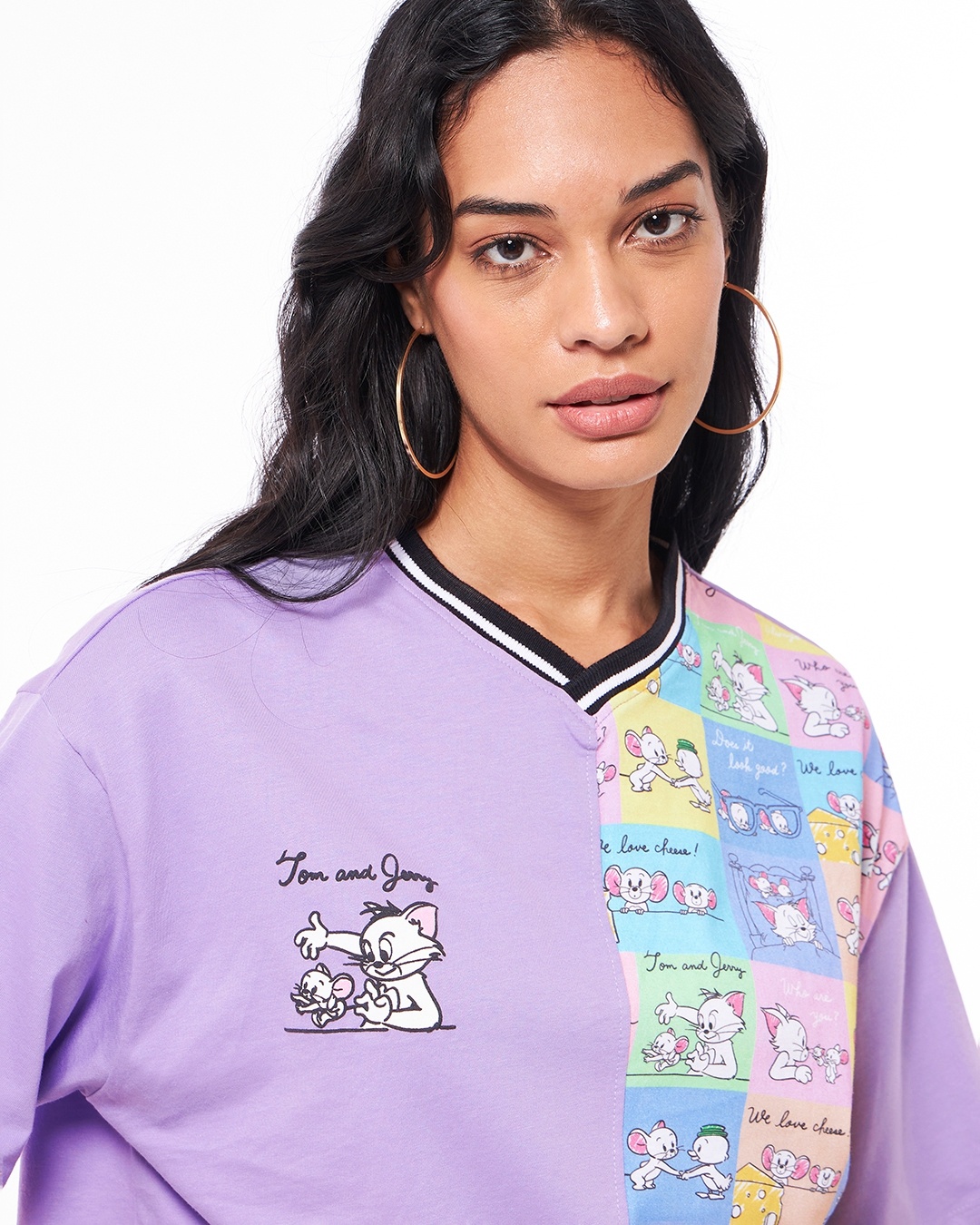 Buy Women's Purple Tom & Jerry Graphic Printed Oversized Crop T-shirt ...