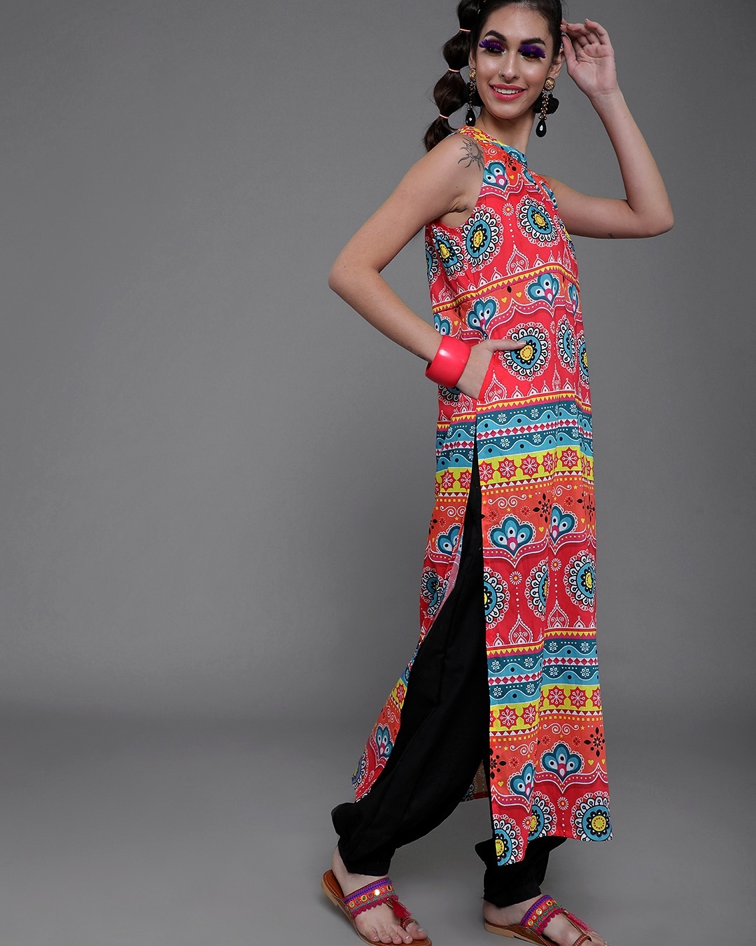 Buy Womens Red Ethnic Motif Printed Kurta For Women Red Online At Bewakoof