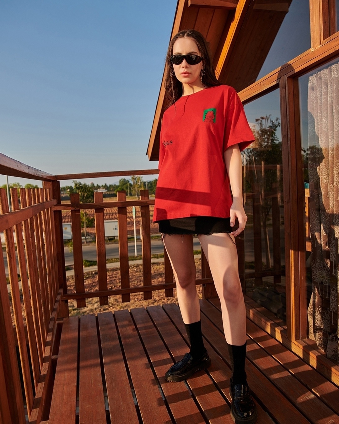 Buy Women's Red Garfield Hates Mornings Graphic Printed Oversized T ...