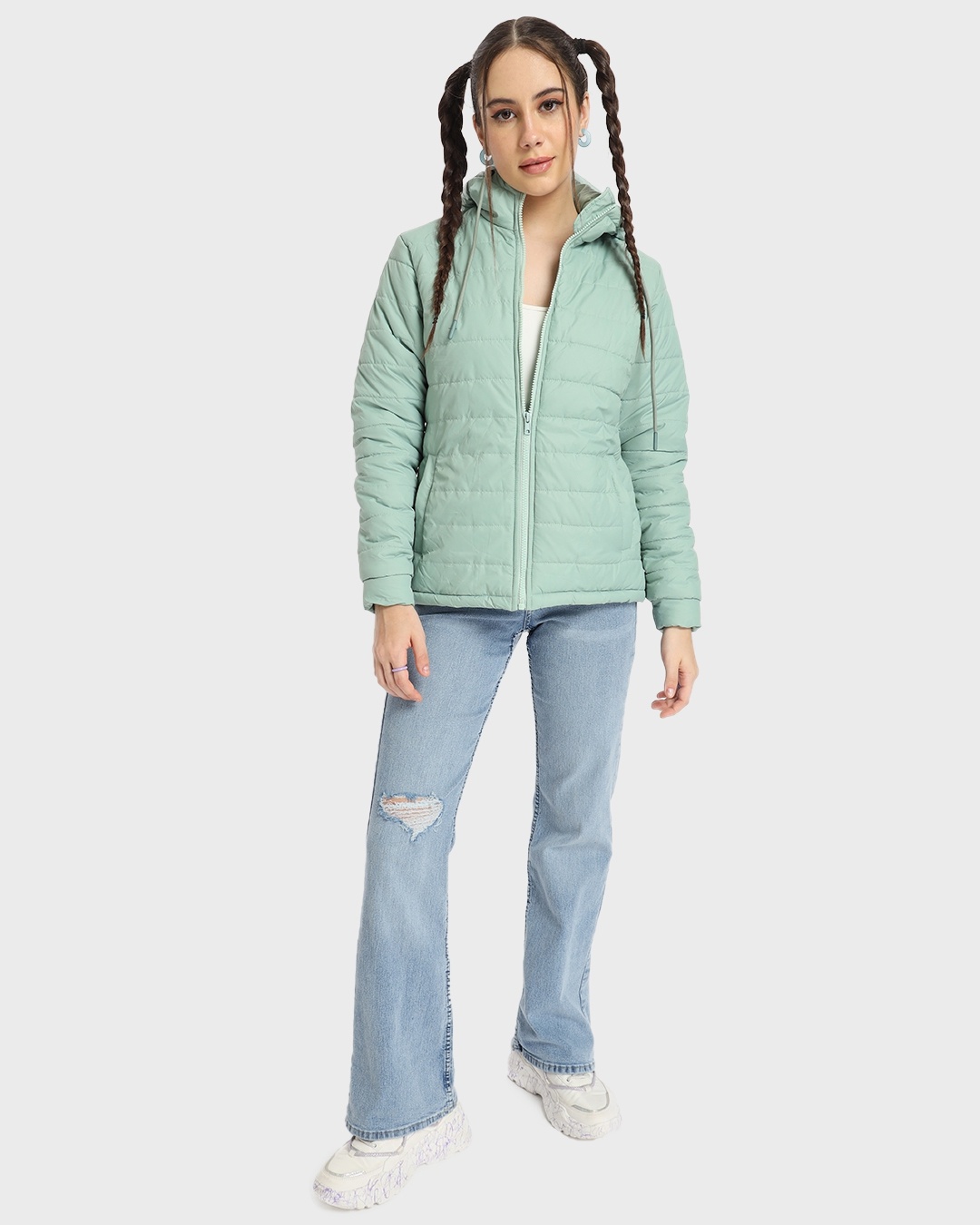 Buy Women's Sage Relaxed Fit Puffer Jacket Online at Bewakoof