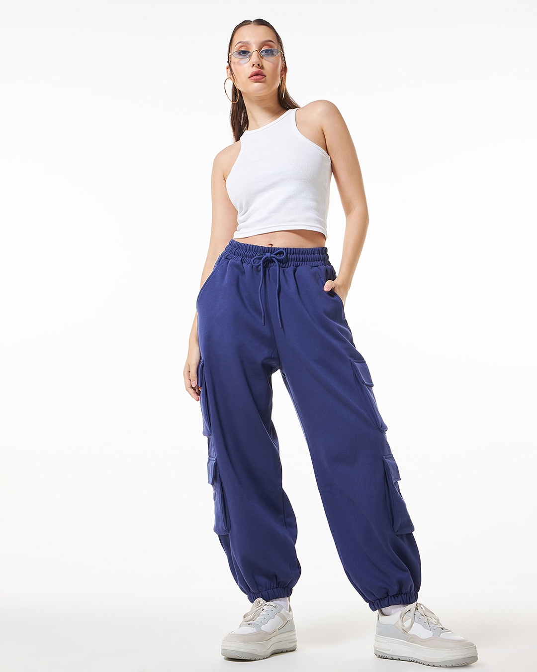 Buy Women's Skipper Blue Super Loose Fit Joggers Online at Bewakoof