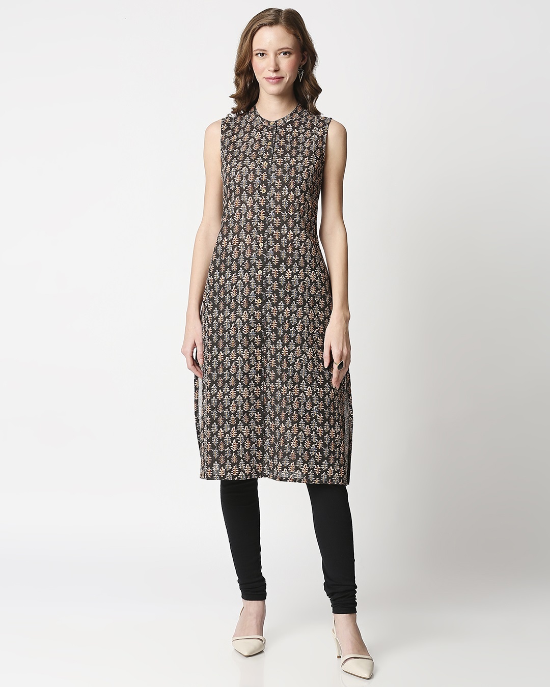 Buy Women's Sleeveless Printed Side Slit Kurta for Women black Online ...