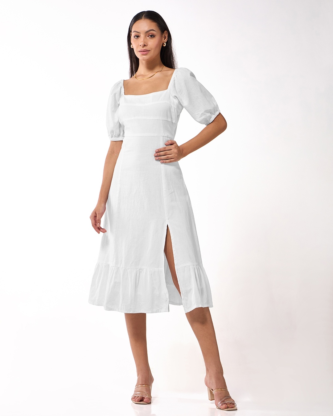 Buy Women's White A-Line Midi Dress Online at Bewakoof