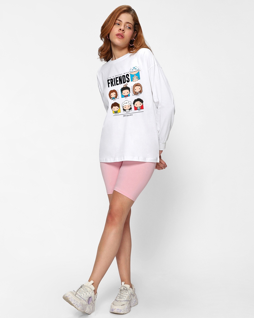 Buy Women's White Friends Life Graphic Printed Oversized T-shirt Online ...