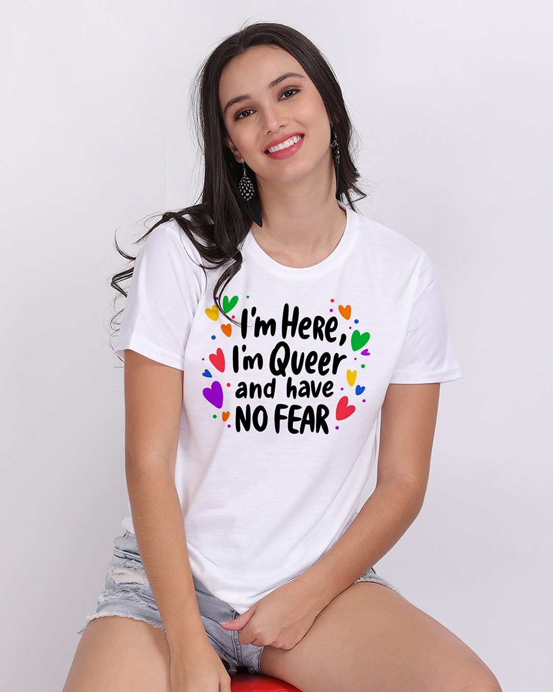 Buy Women's White I am queer Typography T-shirt for Women White Online ...