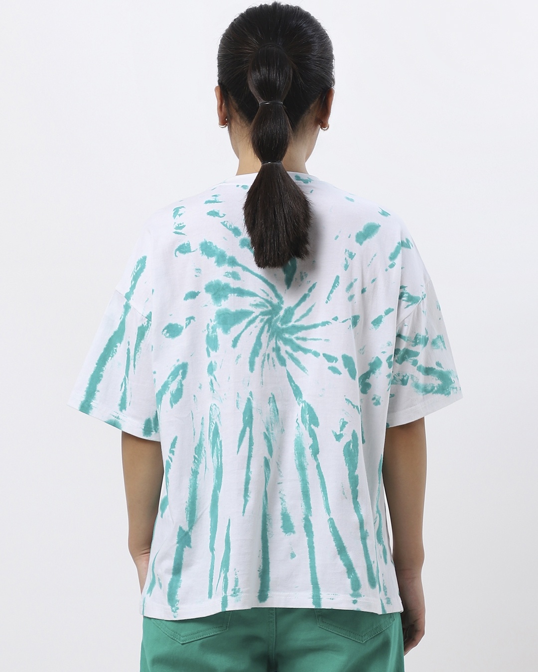 Buy Women's White Oversized T-shirt for Women White-Green Tie Dye Online at Bewakoof