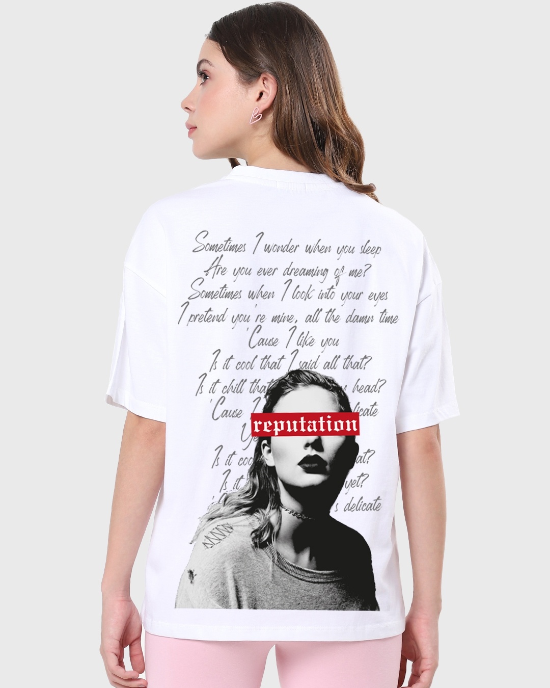 Buy Women's White Reputation Taylor Swift Graphic Printed Oversized T ...