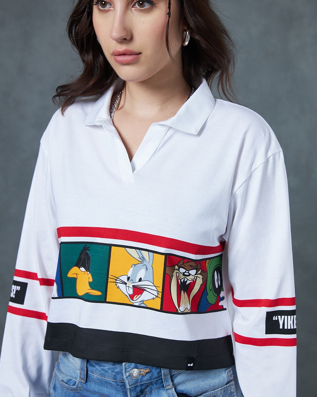 Buy Women's White Looney Tunes Graphic Printed Oversized Polo Short Top ...