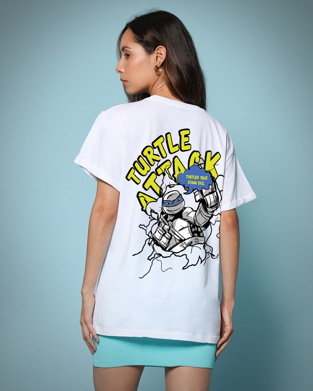 Buy Women's White Turtle Attack Graphic Printed Boyfriend T-shirt Online at Bewakoof
