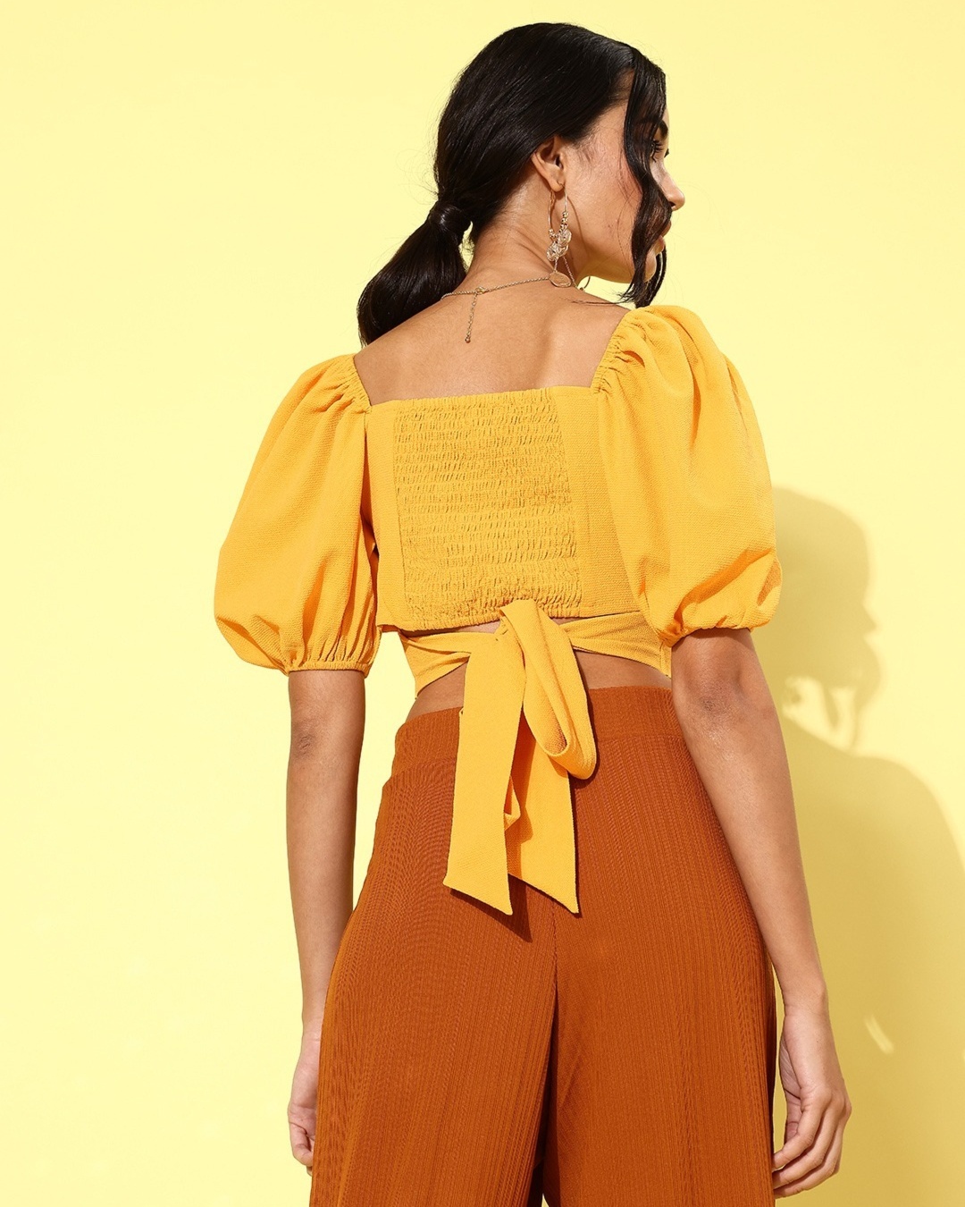 Buy Women's Yellow Cut Out Slim Fit Crop Top for Women Yellow Online at ...