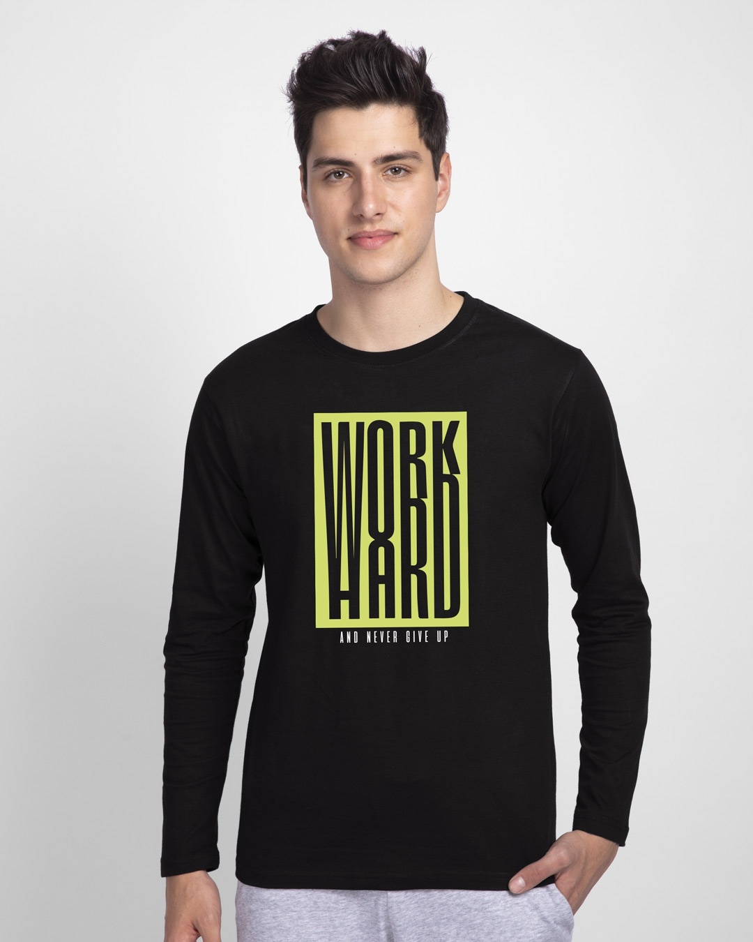 Buy Men's Black Work Hard Graphic Printed T-shirt Online at Bewakoof