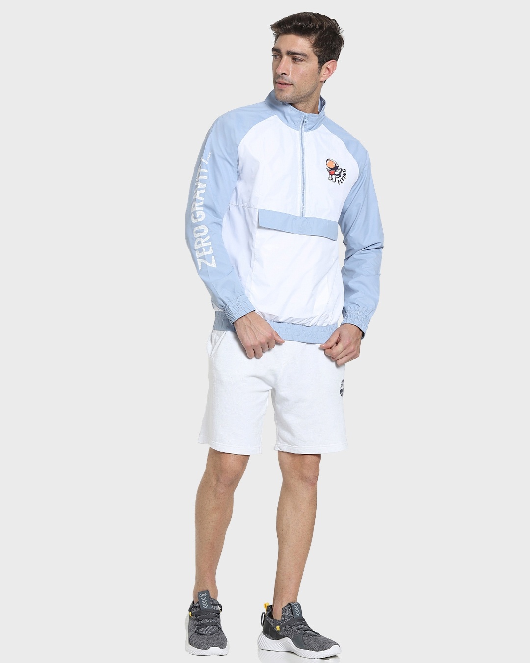 Buy Men's Blue & White Zero Gravity Color Block Windcheater Jacket Online at Bewakoof
