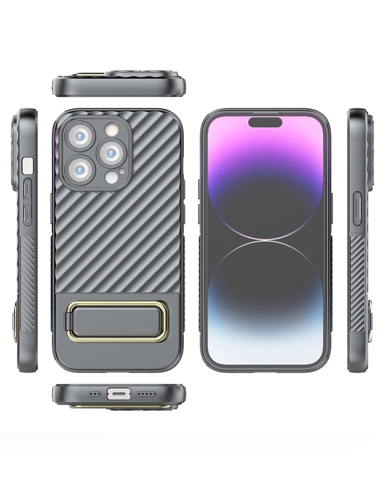 Buy Apple iPhone 14 Pro Max Grey Back Cover With Gold Metal Kickstand ...