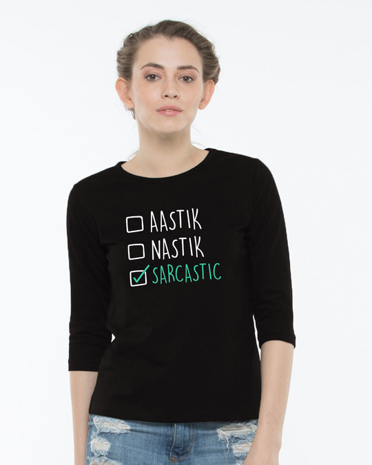Buy Astik Nastik Printed 3/4 Sleeve T-Shirt For Women Online India ...