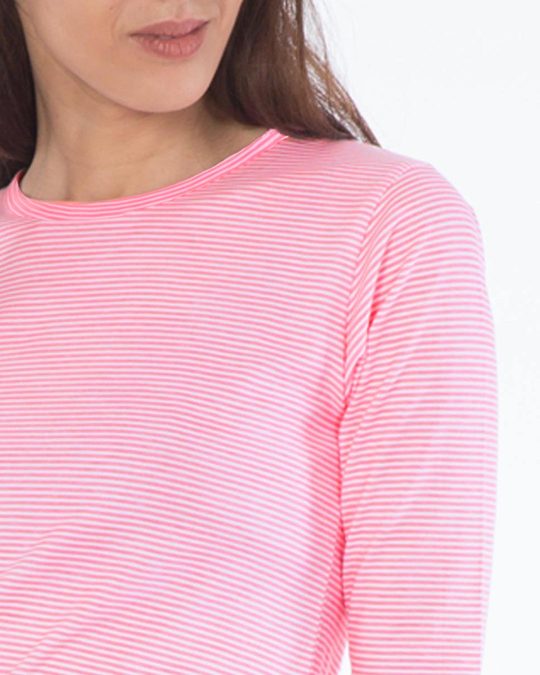 Buy Bubblegum Pink Stripes Round Neck 3 4th Sleeve T Shirt Online At