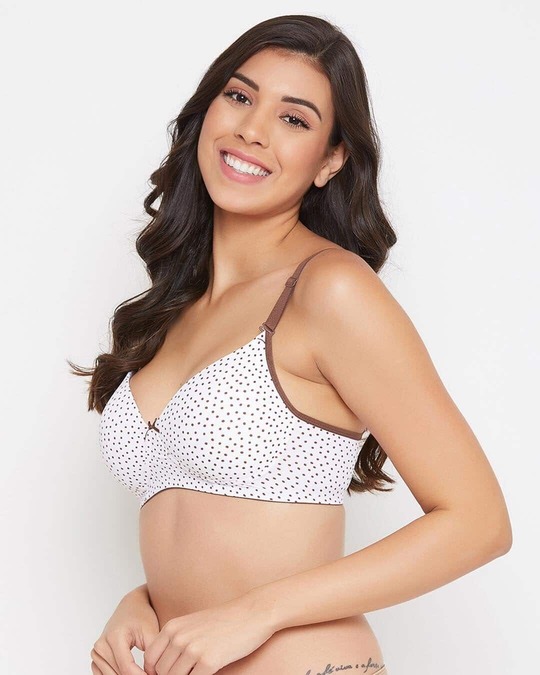 Buy Padded Non Wired Full Cup Polka Print T Shirt Multiway Bra In White