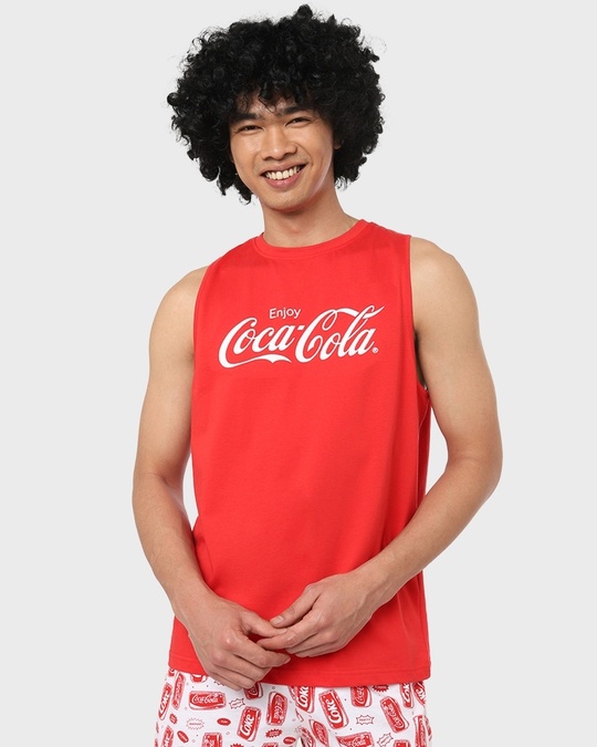 Buy Men's Red Coca-Cola Typography Oversized Vest Online at Bewakoof