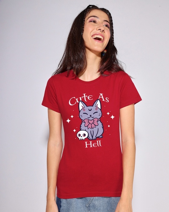 Buy Women's Red Cute As Hell Graphic Printed T-shirt Online at Bewakoof