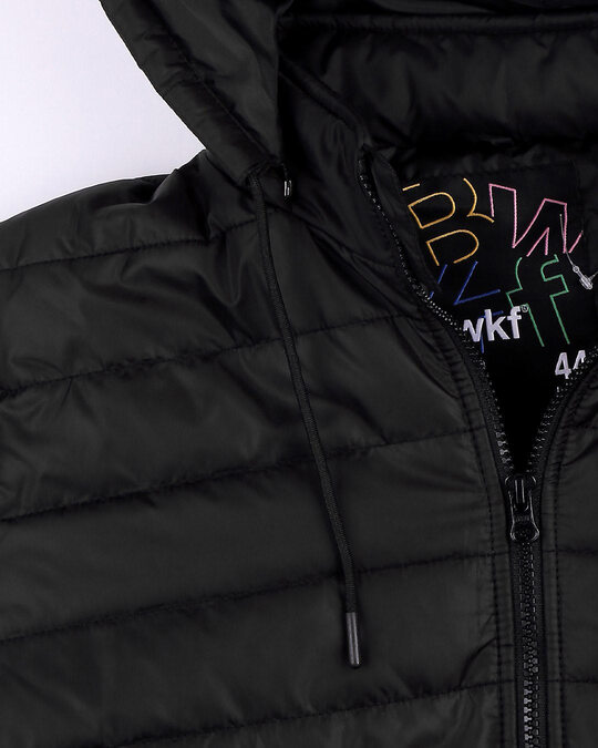 Jet Black Plain Puffer Jacket with Detachable Hood