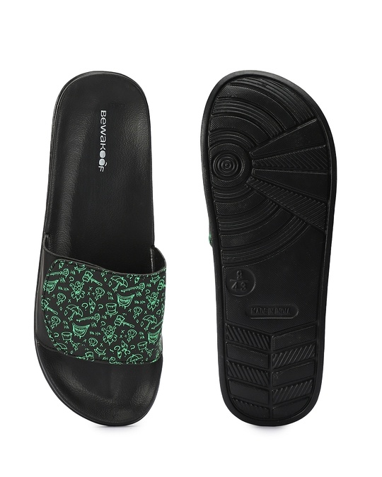 Buy Men's Black Joker All Over Printed Velcro Sliders Online in India ...