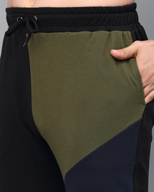 Buy Men's Black and Green Color Block Joggers Online at Bewakoof