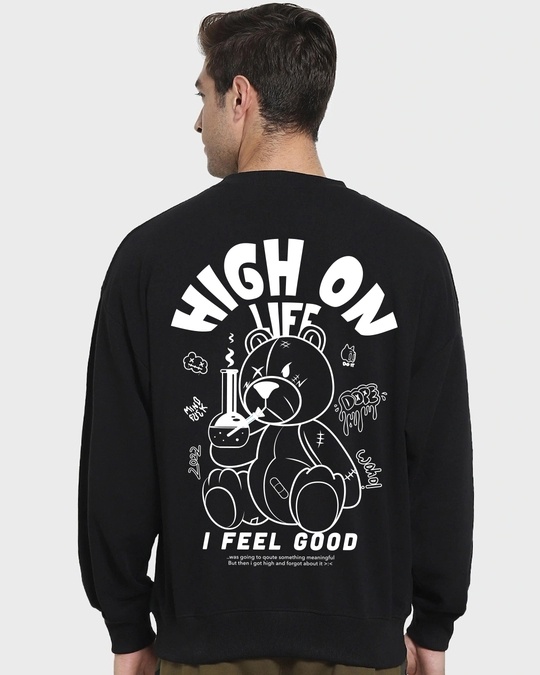 Buy Men's Black High On Life Graphic Printed Oversized Sweatshirt ...