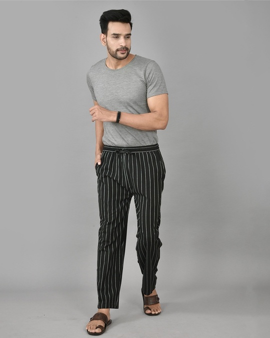 Buy Men's Black Striped Casual Pants Online at Bewakoof