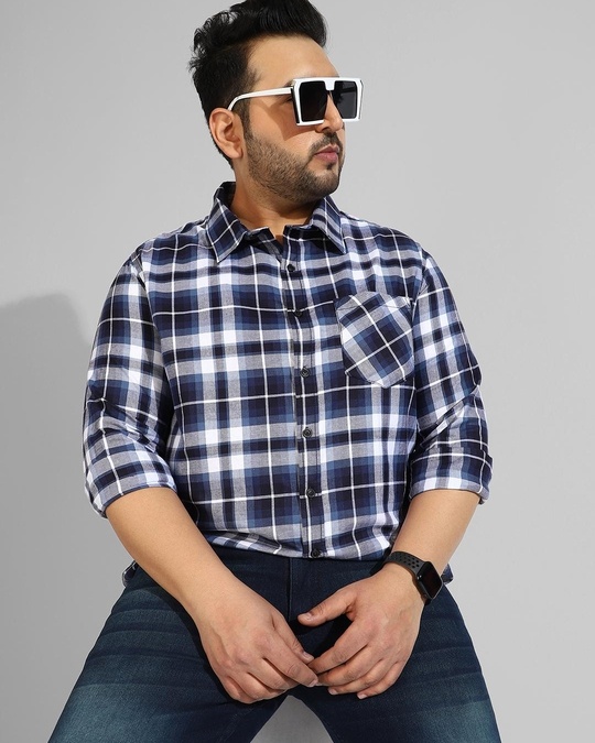 Buy Men's Blue Checked Plus Size Shirt Online at Bewakoof