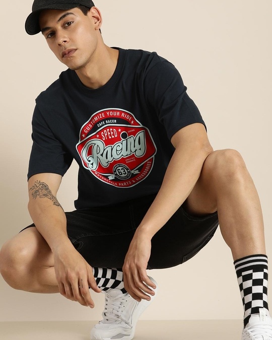 Buy Men's Blue Racing Typography Oversized T-shirt Online at Bewakoof