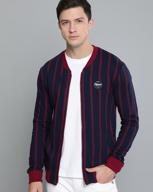 Buy Men s Blue Striped Bomber Jacket For Men Blue Online At Bewakoof Buy Men s Blue Striped Bomber Jacket For Men Blue Online At Bewakoof