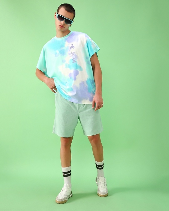 Buy Mens Blue And White Toxic Tie And Dye Super Loose Fit T Shirt Online