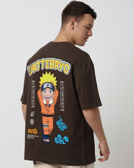 Buy Men's Brown Dattebayo Graphic Printed Oversized T-shirt Online at ...