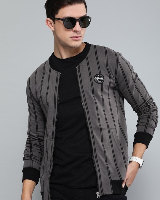 Buy Men's Grey Striped Bomber Jacket for Men Grey Online at Bewakoof