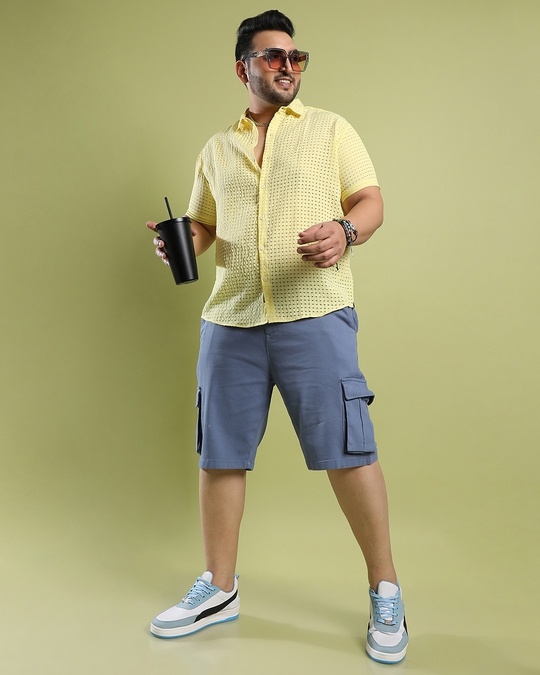 Buy Men's Lemon Yellow See Through Square Oversized Plus Size Shirt ...