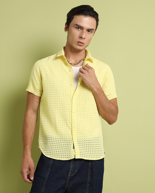 Buy Men's Lemon Yellow See Through Square Shirt Online at Bewakoof