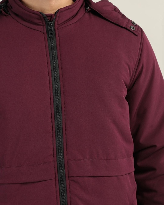 Buy Men's Maroon Hooded Puffer Jacket Online at Bewakoof