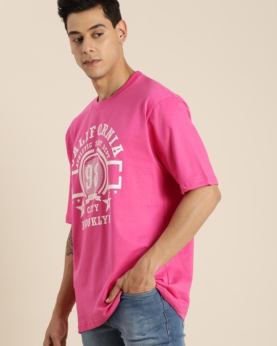 Buy Men's Pink California Typography Oversized T-shirt Online at Bewakoof